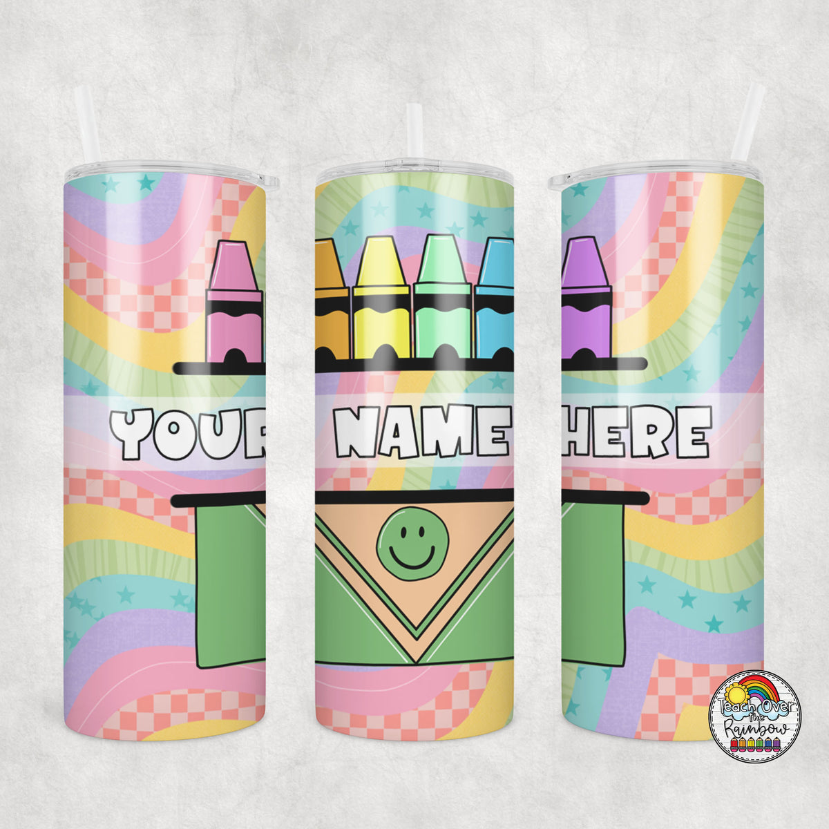 Retro Rainbow Crayons Tumbler| Teach Over the Rainbow
