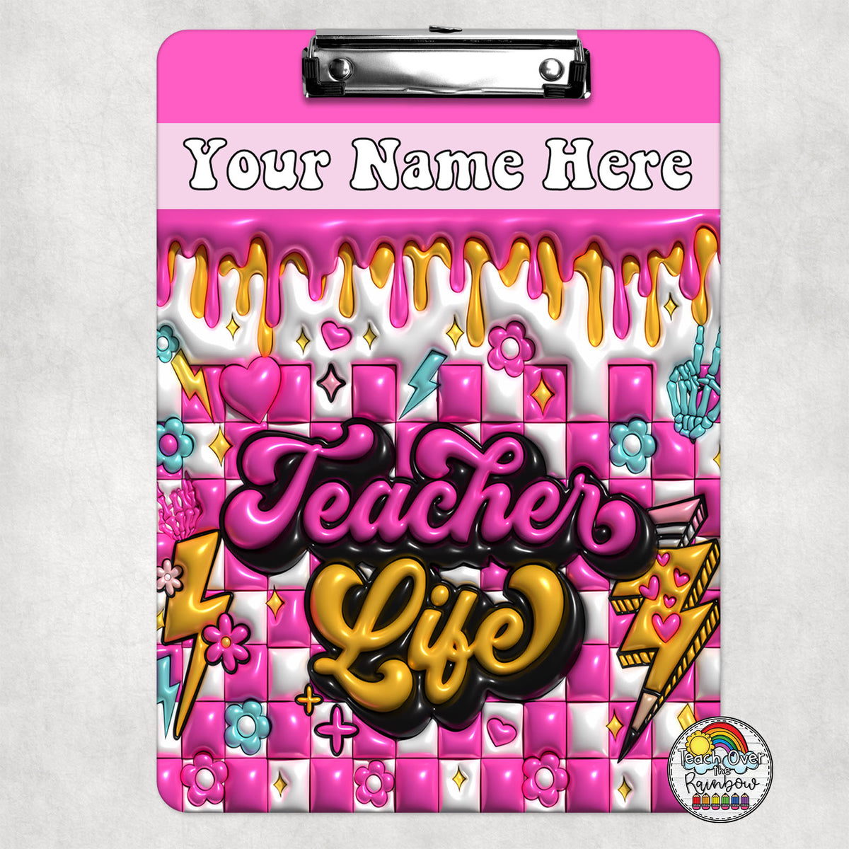 Neon Teacher Clipboard| Teach Over the Rainbow