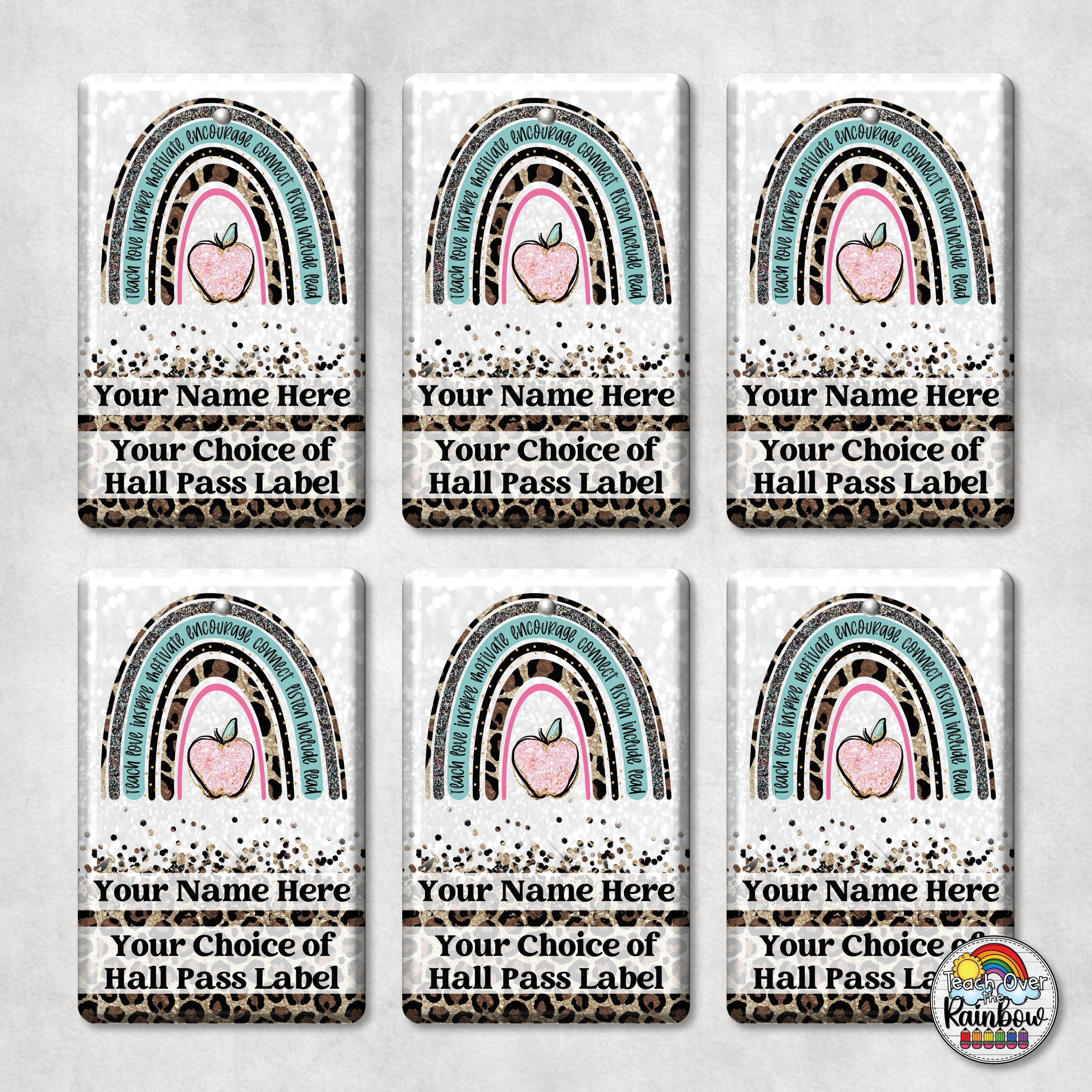 Boho Teal Leopard Rainbow- Hall Pass Set – Teach Over the Rainbow