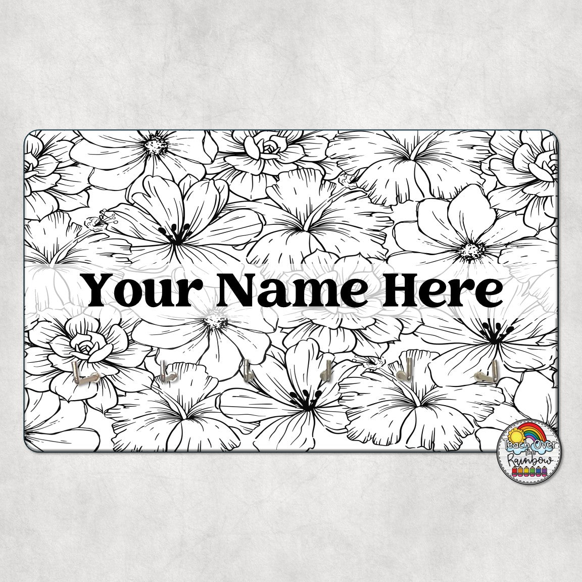 Black & White Floral-Hall Pass Holder| Teach Over the Rainbow