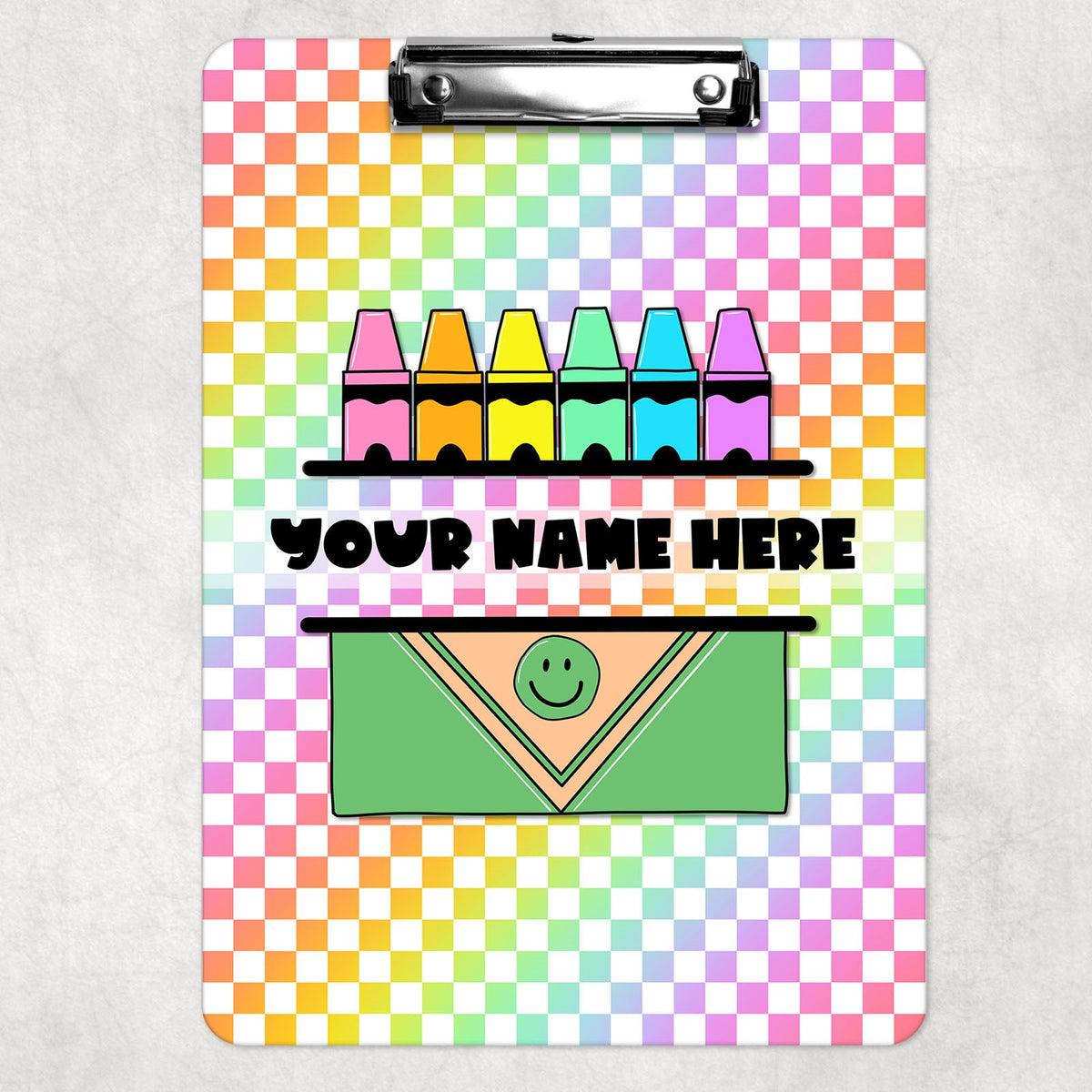 Checkered Crayons Clipboard| Teach Over the Rainbow