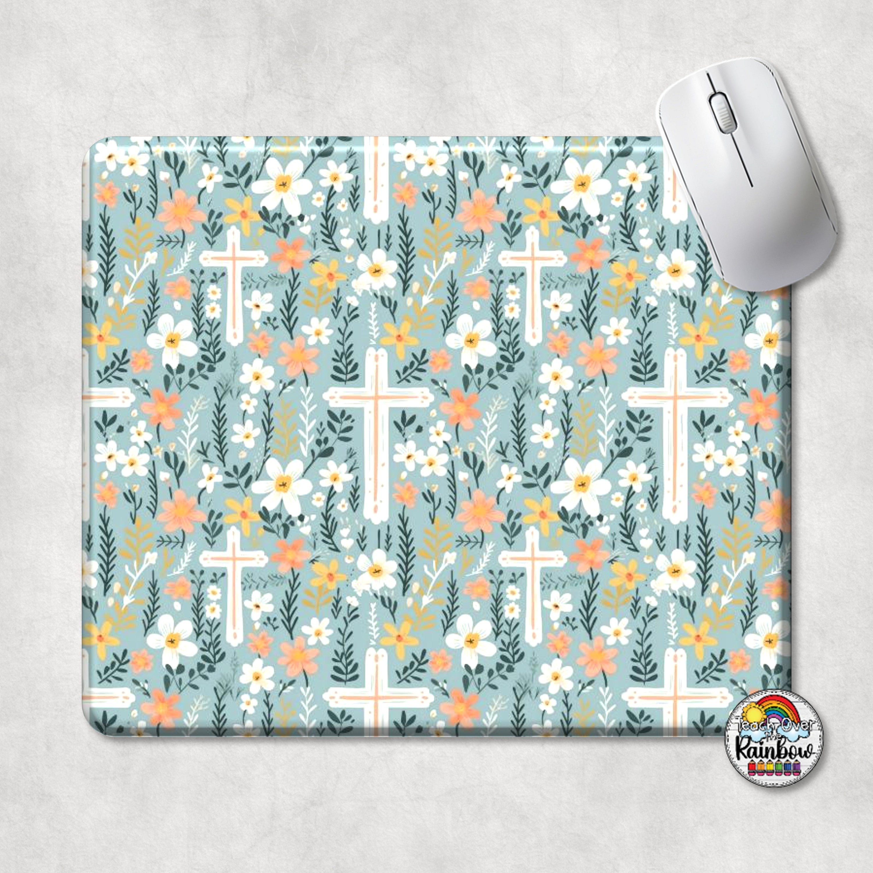 Green Cross Floral Mouse Pad – Teach Over the Rainbow