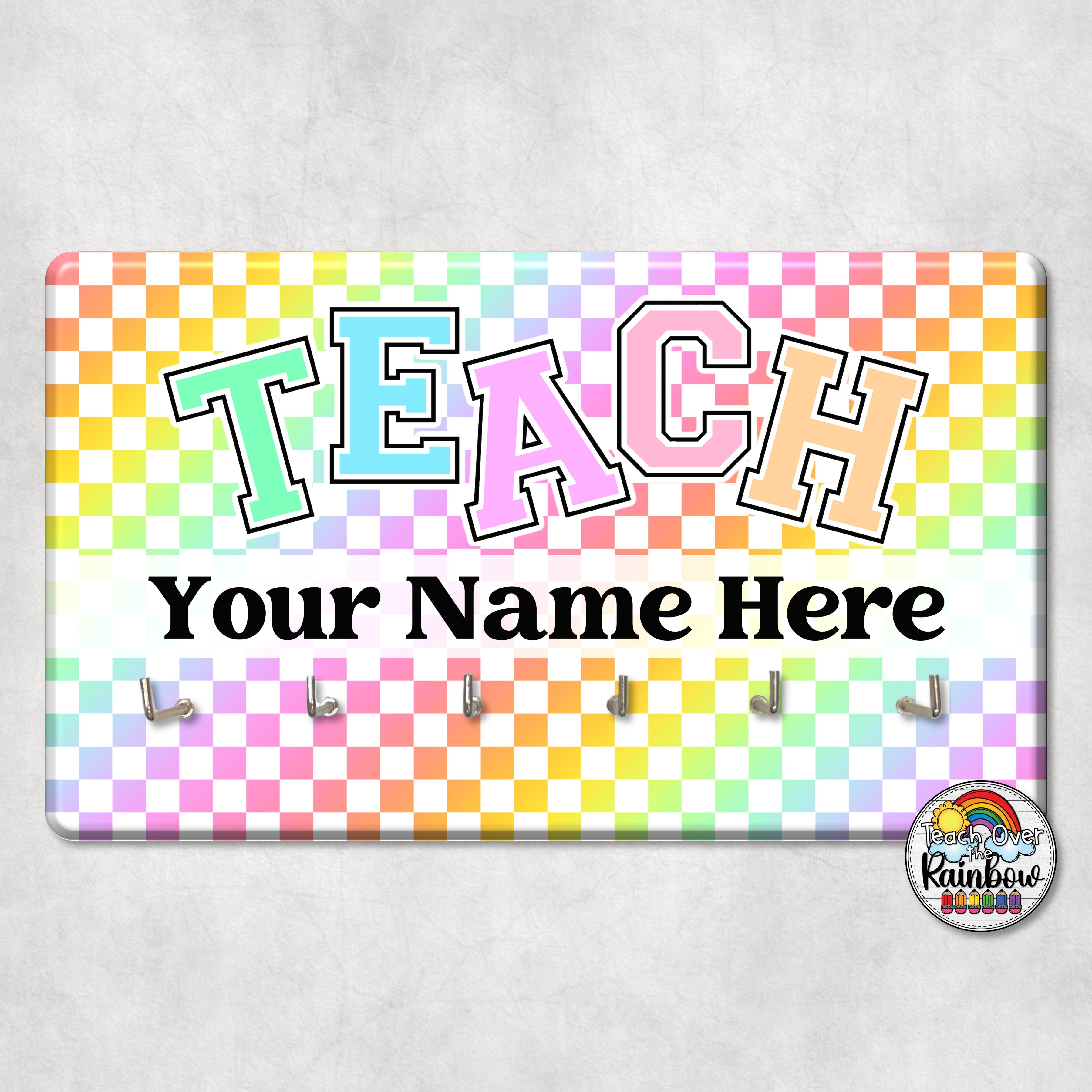 Rainbow Checker TEACH- Hall Pass Holder – Teach Over the Rainbow