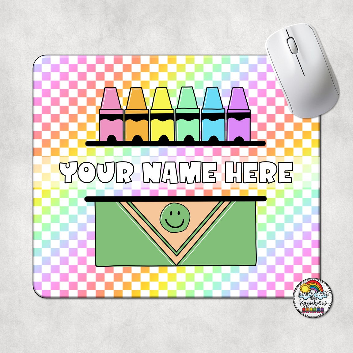 Checkered Crayons Mouse Pad| Teach Over the Rainbow